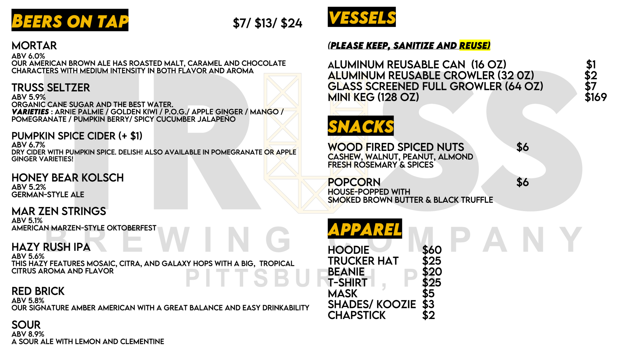 Current Menu » Truss Brewing Company