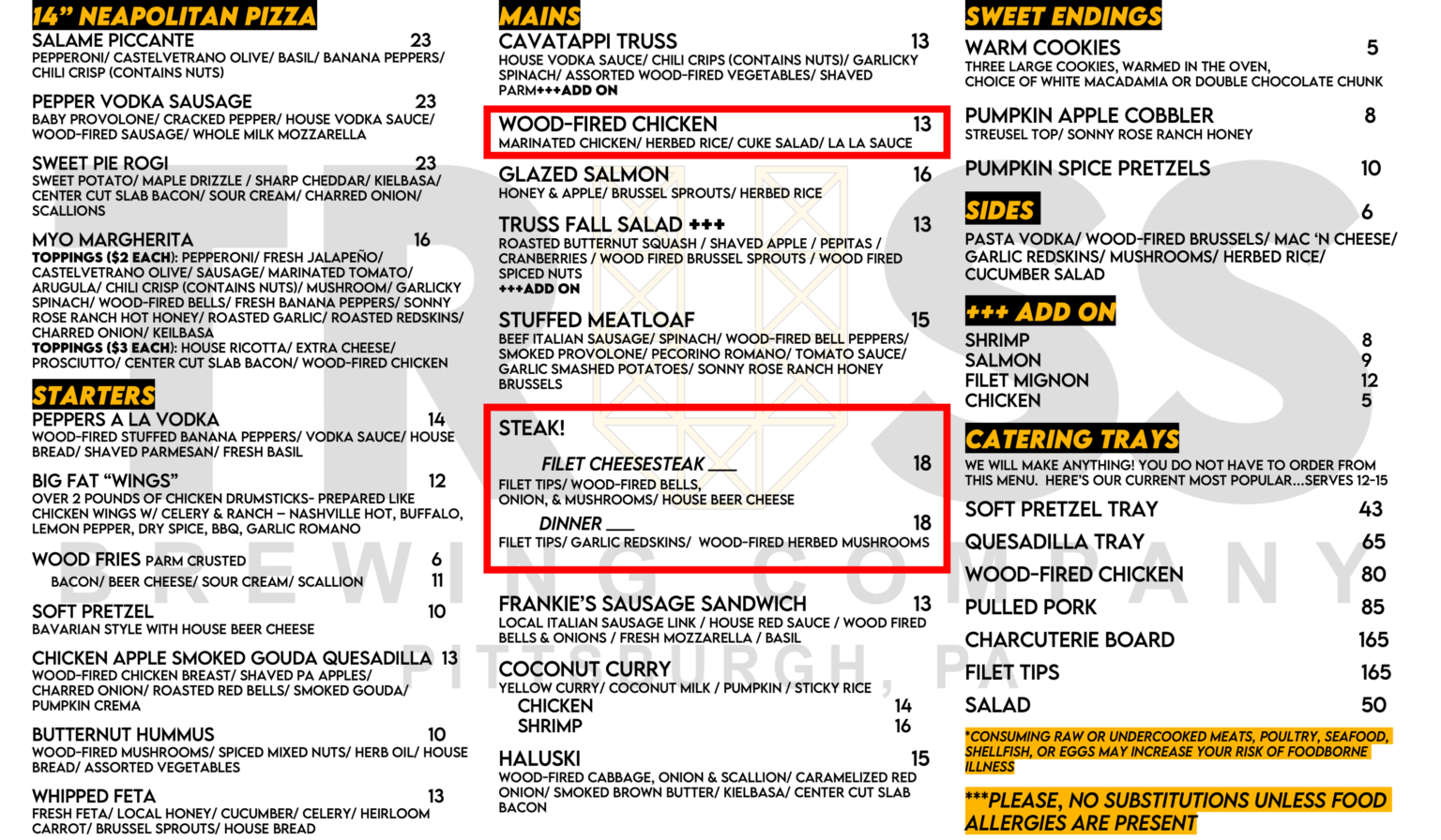 Current Menu » Truss Brewing Company