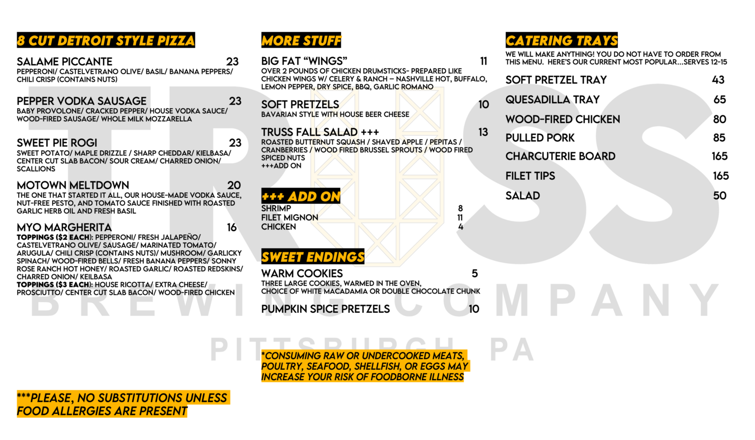 Current Menu » Truss Brewing Company